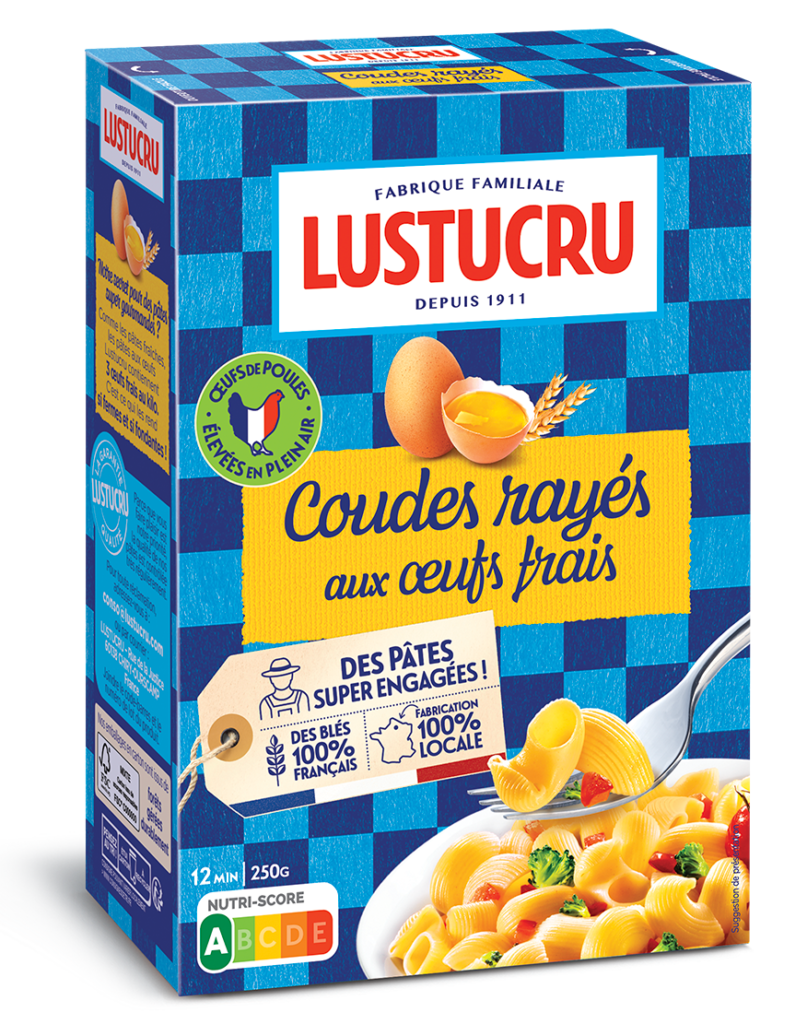 Coudes rayés aux aubergines confites, Beaufort et saucisse de Toulouse ...