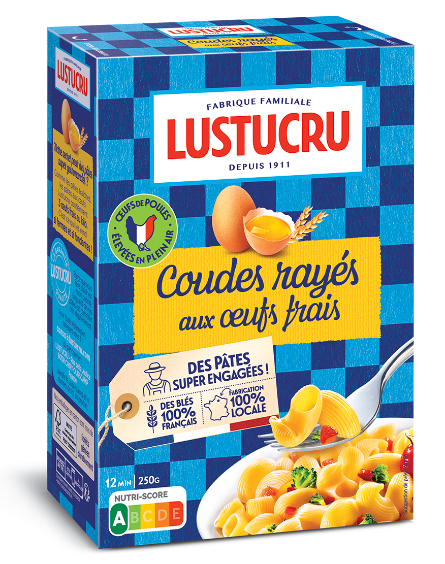 Coudes rayés aux aubergines confites, Beaufort et saucisse de Toulouse ...